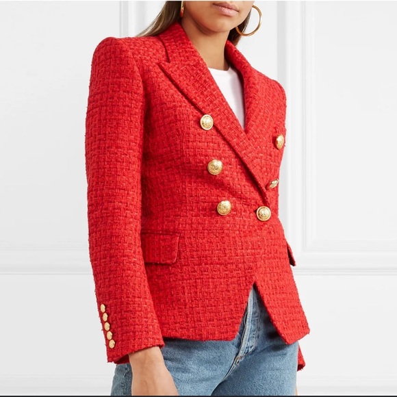 Balmain | Jackets & Coats | 34 Balmain Red Tweed Jacket | Poshmark